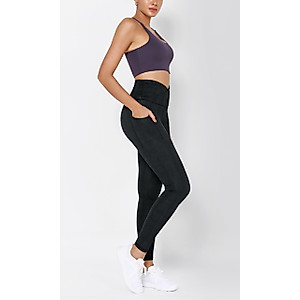ODODOS Women's Cross Waist 7/8 Yoga Leggings with Pockets, Inseam 25" Gathered Crossover Workout Yoga Pants, Night Rain, Small