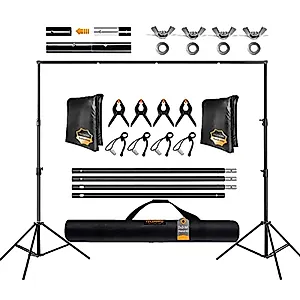 Photo Backdrop Stand Kit, Backdrop Stand for Parties 6.5x10ft Adjustable Studio Photo & Video Support System Background Support Stand with Sandbag for Photography, Birthday, Portrait, Wedding