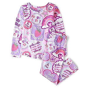 The Children's Place Girls' Long Sleeve Top and Pants 2 Piece Pajama Set, Rainbow Patches, XX-Large