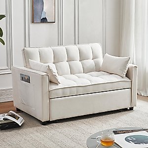 Hixkol Sleeper Sofa Bed, 3 in 1 Sofa Bed Pull Out Couch Bed with Adjustable Backrest, Modern Sofa Bed for Living Room, Convertible Sofa Bed for Bedroom. (White)