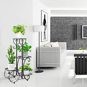ZHAZHADI Metal Plant Stand Shelf Rack Indoor Outdoor Multiple Black 4 Tier Tall Corner Flower Pot Holder Stands Tiered Wrought Iron Planter Shelves for Patio Living Room Balcony Office