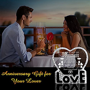 10 Years 10th Tenth Wedding Anniversary Gifts Laser Crystal Heart Marriage Keepsake Decoration for Couple Friends Women Man Mom Dad Parents Him Her Husband Wife