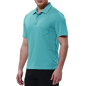Rdruko Men's Polo Shirts with Pocket Short Sleeve Dry Fit Golf Sports Collared Shirts(Ocean Blue, US XL)