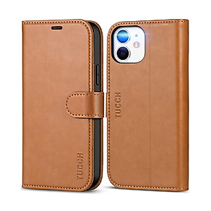 TUCCH Wallet Case for iPhone 12/iPhone 12 Pro 5G, Magnetic PU Leather Stand Flip Cover with TPU Protect Inner Shell, RFID Blocking Card Slot Compatible with iPhone 12/12 Pro 6.1-inch, Light Brown