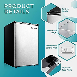 EUHOMY Upright freezer, 3.0 Cubic Feet, Single Door Compact Mini Freezer with Reversible Stainless Steel Door, Small freezer for Home/Dorms/Apartment/Office (Silver)