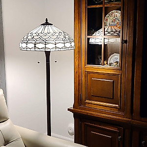 Amora Tiffany Style Floor Lamp Standing 62" Tall Stained Glass White Mahogany Antique Vintage Light Decor Bedroom Living Room Reading Gift AM222FL18 Lighting