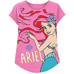 Disney Princess T-Shirts (4-Pack) Girls Short Sleeve Aurora, Cinderella, Snow White, Jasmine, Rapunzel, Ariel, Moana, Tiana 4T Lb/Pk/Y/T SS