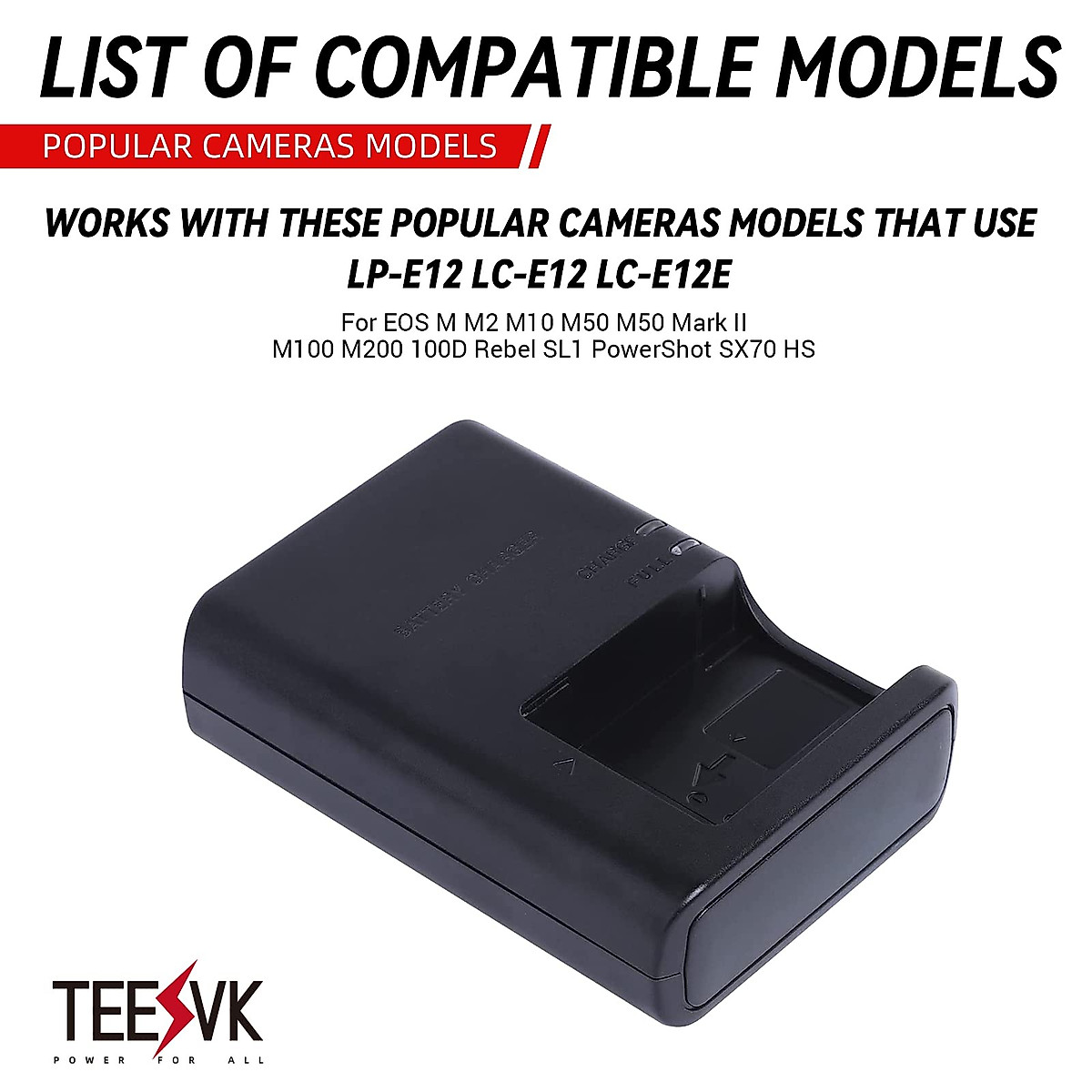 LC-E12 Battery Quick Charger for Canon: for LP-E12 LC-E12E Battery EOS M M2 M10 M50 M50 Mark II M100 M200 100D Rebel SL1 PowerShot SX70 HS Cameras