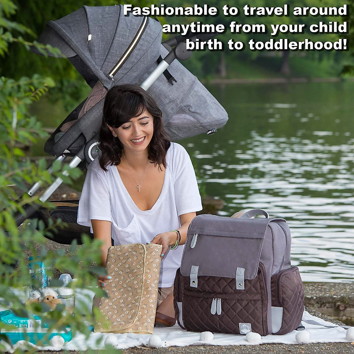 Baby Diaper Bag Backpack with Waterproof Changing Pad Ideal for Mom and Dad,Large Multifunctional Nappy Changing and Travel Bag For Boys and Girls with Stroller Connector and Laptop/Tablet Pockets