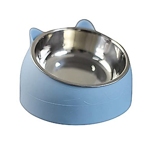 MagiDeal Pet Feeder 15° Raised Water Food Feeder Pet Supplies Tilted Elevated Non Slip Metal Single Bowl for Cat Dog for Indoor Cats Puppy Small Dogs, Blue
