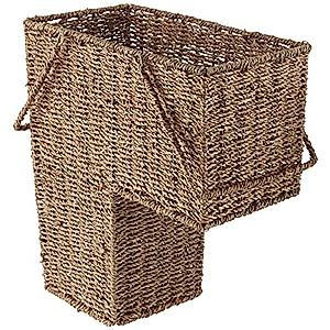 15" Water Hyacinth Storage Stair Basket With Handles by Trademark Innovations (Natural)