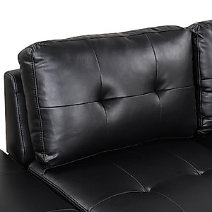 Linique 94.8" L-Shaped Pu Leather Sofa with 2 Movable Storage Ottoman, Modern Sectional Sofa Set for Living Room, Apartment, Black