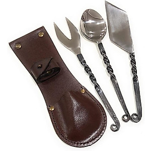NauticalMart Medieval Feasting Set 3 Pieces Cutlery Knife, Fork, Spoon with leather Case