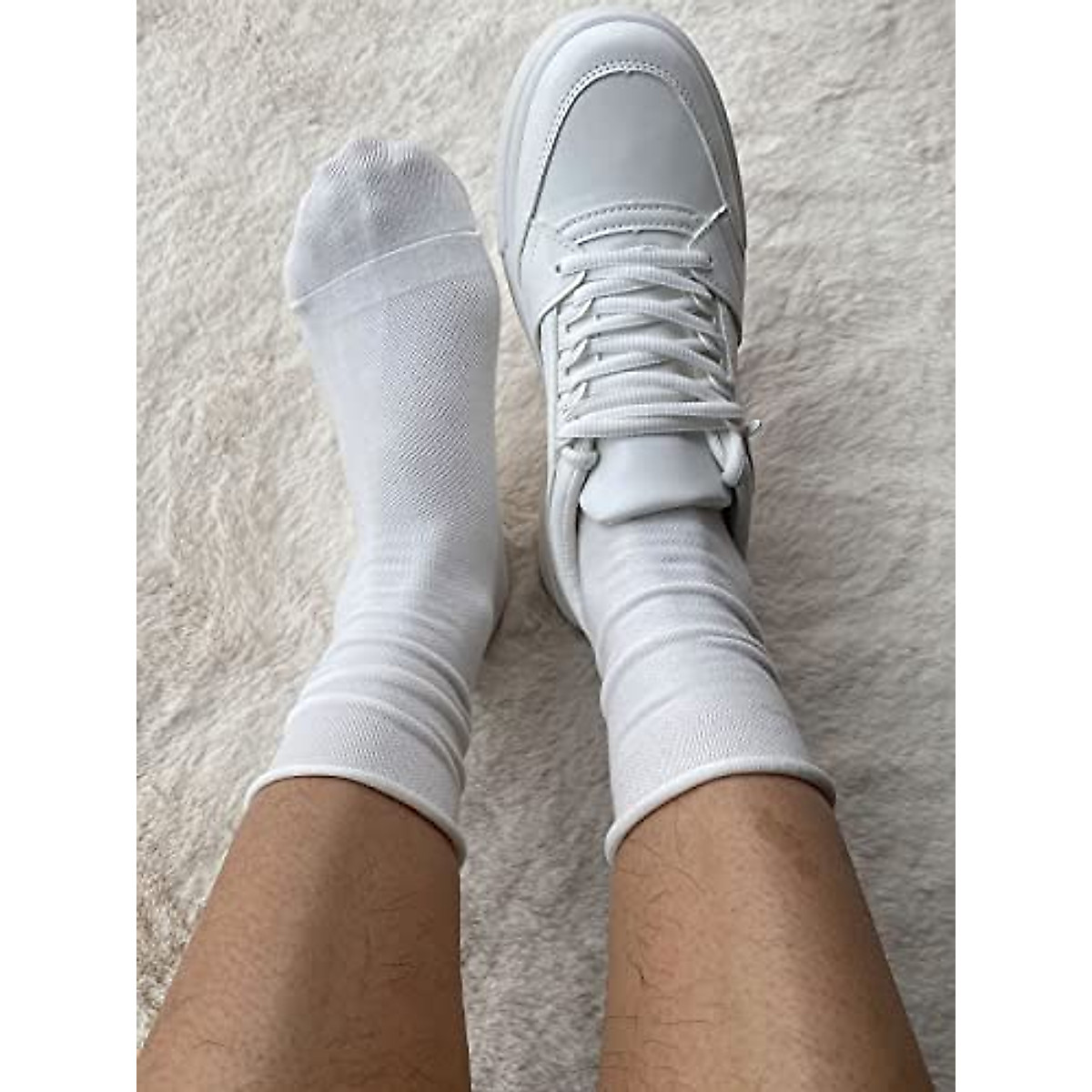 Doitall Women Roll Cuff Socks Womens Loose Casual Cotton Ruffle Slouch Crew Socks Cute White Socks Size 5-7