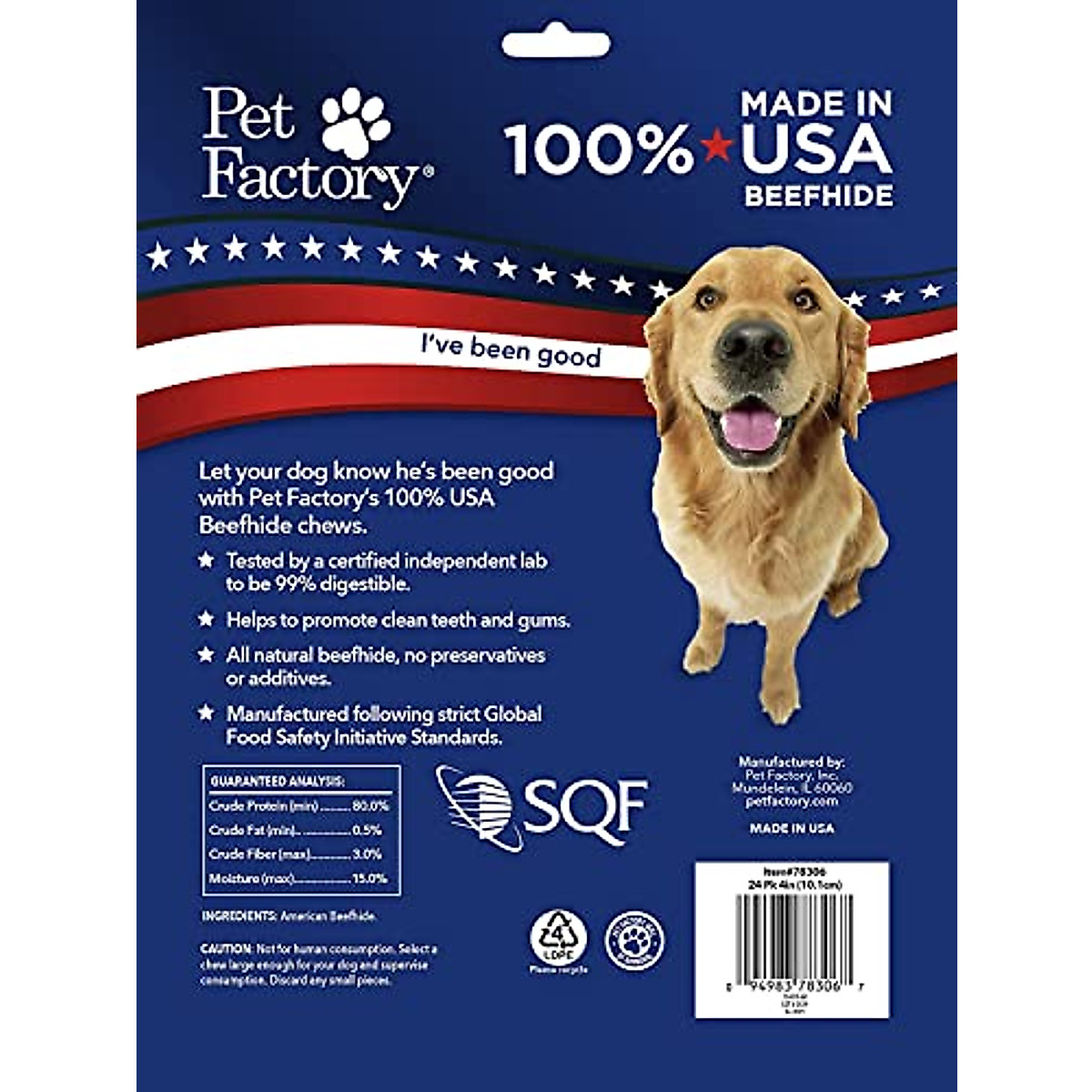 Pet Factory 100% Made in USA Beefhide 4" Knotted Bones Dog Chew Treats - Natural Flavor, 24 Count/1 Pack