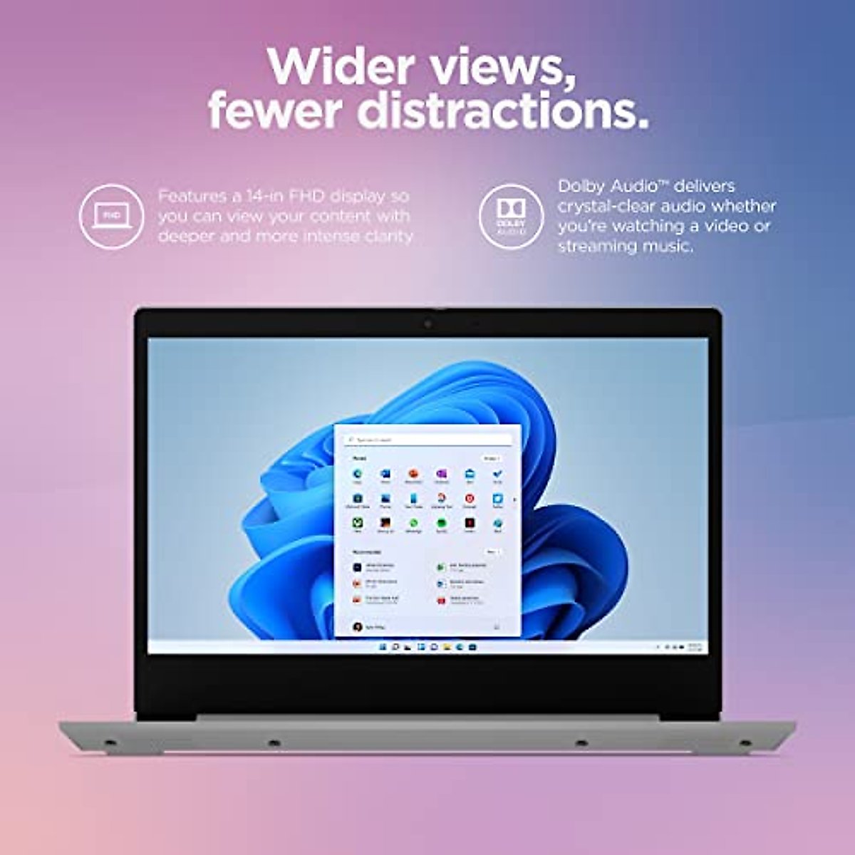 Lenovo 2023 Newest Ideapad 1i Laptop, 14 inch HD Display, Intel Quad-Core Processor, 4GB RAM, 256GB Storage, Wi-Fi 6, Bluetooth, Cloud Grey, Windows 11 Home in S Mode, Bundle with JAWFOAL