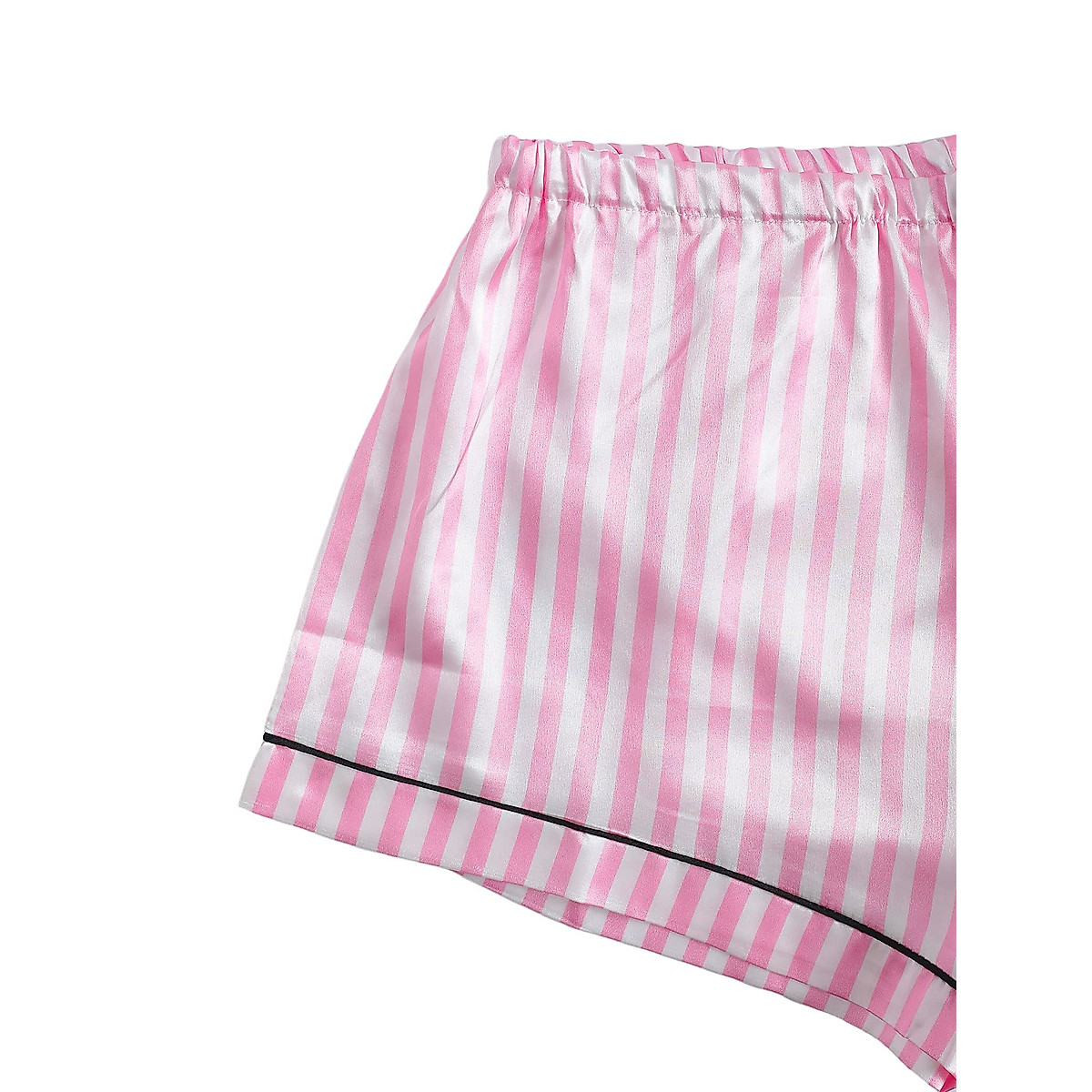 LYANER Women's Pajamas Set 7pcs Silk Satin Sleepwear Loungewear Cami Shirt Pj Set Striped Pink Medium