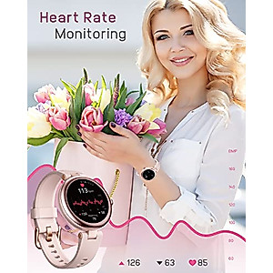 SHANG WING Smart Watches for Women Waterproof, Round Women's Watch Compatible with iPhone Android Phones Fitness Tracker Reloj para Mujer with Heart Rate Monitor Pedometer Sleep Tracker Pink, Lynn