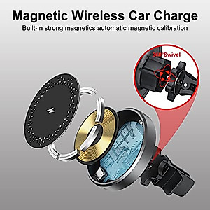 COSDIG Magnetic Wireless Car Charger Mount,Compatible with Magsafe Car Charger Mount,Stick on Dashboard Air Vent Phone Holder for iPhone 14/13/12 Series Phone & MagSafe Case