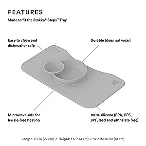 ezpz by Stokke Placemat for Steps Tray, Grey - Perfectly Fits Stokke Steps High Chair Tray - Helps Prevent Messy Mealtimes - Durable, Convenient, Dishwasher & Microwave Safe - 100% Silicone
