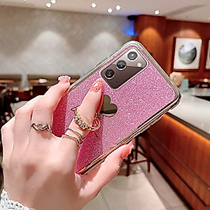Case for Galaxy Note 20 5G Girls Women Cute Luxury Glitter Shiny Sparkly Shell with Ring Kickstand UPC Soft Slim Bumper Shockproof Protective Phone Cover for Samsung Galaxy Note 20 5G/4G 6.7" - Pink