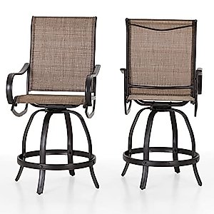 PHI VILLA Outdoor Patio Swivel Bar Stools Set of 2, Quick-Drying and Metal Frame Durable and Sturdy, Waterproof, Rustproof,UV-Resistant for Garden, Yard, Poolside