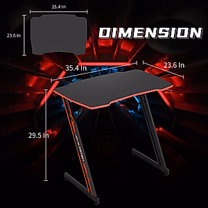 YYkokocat Small Gaming Desk 35 Inch PC Computer Desk with Headphone Hook Z Shaped Home Office Table Gamer Workstation for Small Spaces Gamer Desk Carbon Fiber Texture, Black Red