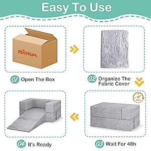 BIERUM Kids Couch, Modular Kids Play Couch with Blanket, Kids Sofa Couch with Glow Effects for Playroom & Indoor, Convertible Toddler Couch for Girls and Boys