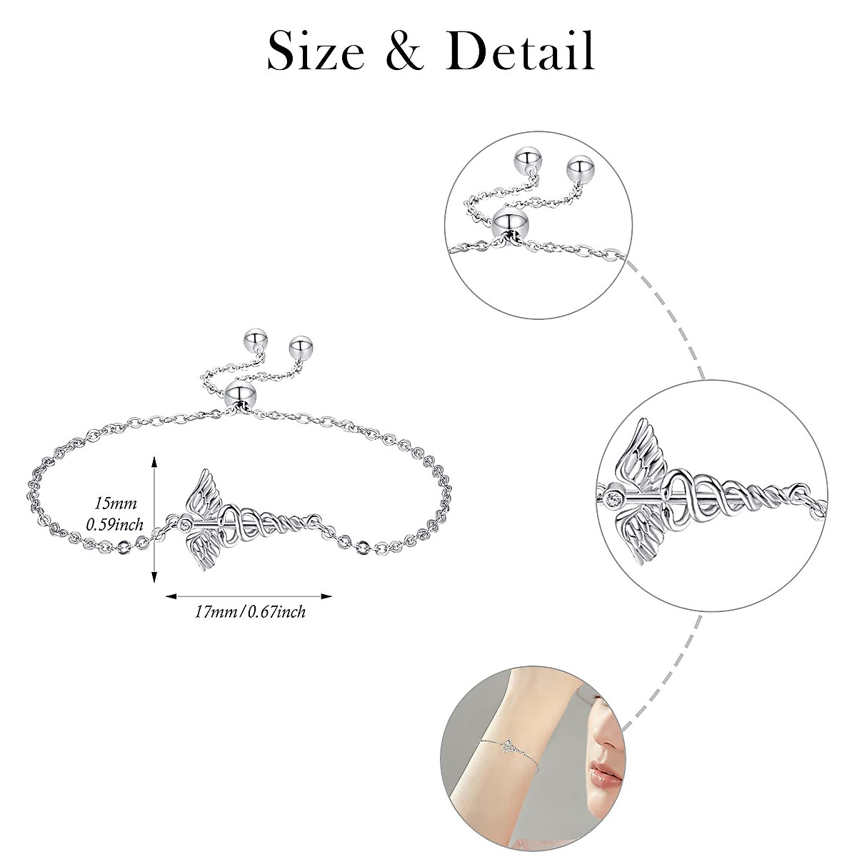 Palpitate Nurse Bracelets for Women Sterling Silver Nurse Gifts Nurse Jewelry Nurse Graduation Nurses Week Gifts Angel Wings RN Grad Registered