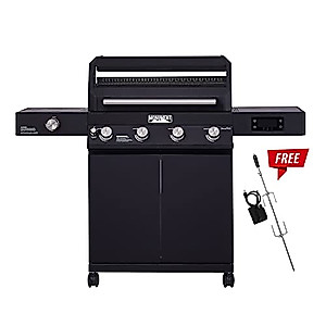 Monument Grills 4-Burner Liquid Propane Gas Smart bbq Grill Denali D425 with Stainless Steel Rotisserie Kit(2 Items)