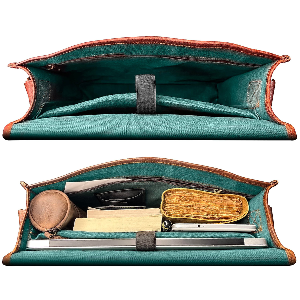 RUSTIC TOWN Leather Messenger Bag for Men Women - Full Grain Leather Laptop Satchel Office Crossbody Shoulder Bag (15 Inch, Brown)