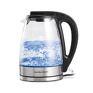 Hamilton Beach 40864 Electric Tea Kettle, Water Boiler & Heater, Cordless, LED Indicator with Built-In Mesh Filter, Auto-Shutoff & Boil-Dry Protection, 1.7 L, Clear Glass