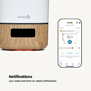 Safety 1st Connected Smart Humidifier — 1 Gallon (3.8L) Tank Size, Cool Mist Humidifier with Hygrometer and Nightlight, and Whisper Quiet for Baby Bedroom, Nursery, iOS and Android Compatible
