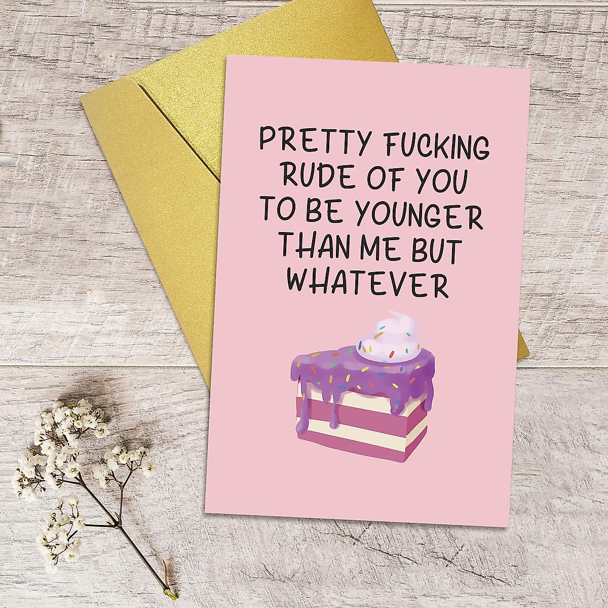 Qiliji Funny Birthday Card for Men Women, Humorous Birthday Card for Friend Sister Brother, Rude To Be Younger Than Me But Whatever