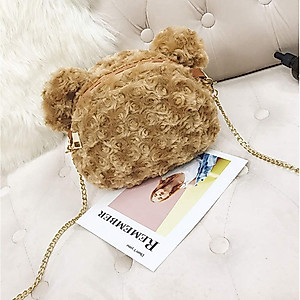 Womens Cute Plush Crossbody Shoulder Bag Fluffy Chic Plush Wallet Purse Furry Handbag with Chain