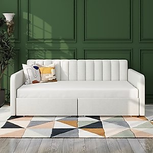 CYzpf Deep Seat Sofa Couches Bed,3 Seater Modern Cloud Sofá,Upholstered Lounge Sofa,Ribbed Tufted Backrest,with 2 Big Drawers,for Small Space, Apartment,Home Office,White