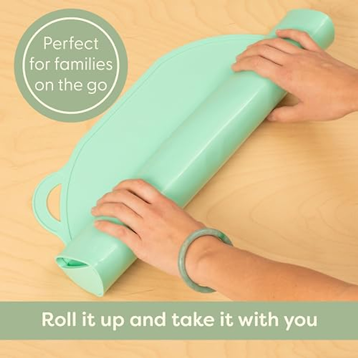 UpwardBaby Food Catching Baby Placemat - Suction Silicone Placemats for Kids Babies and Toddlers - Clean Mealtimes at Home or for Restaurants - Reusable Sticky Mat for Round Table Only(Beige)