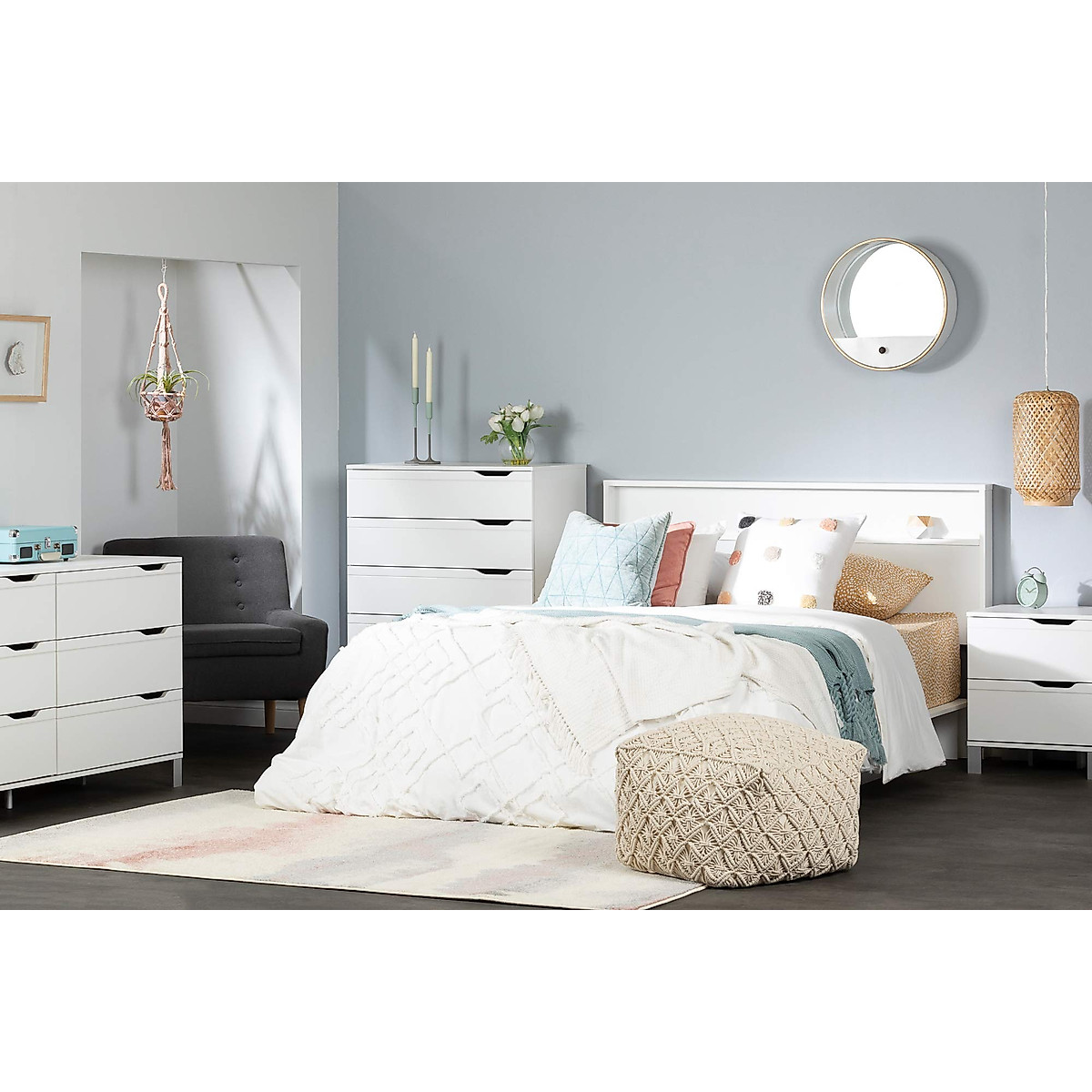 South Shore Kanagane 1-Drawer Platform Bed-Full/Queen-Pure White