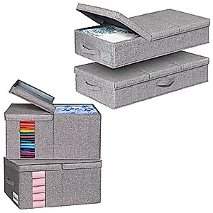 punemi Under Bed Storage With Lids & Foldable Storage Bins with Lids, Large Underbed Storage Containers Clothes W/ 3 Handles, Large Storage Box Clothes Storage Closet Organizers Storage Containers