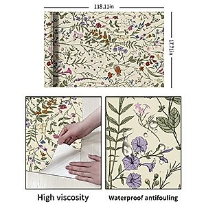 JiffDiff Floral Wallpaper Peel and Stick - Farm Wall Wallpaper, Wildwood Self Adhesive for Home Bedroom Cabinets Kitchen Countertop Thicken 17.71"x118"