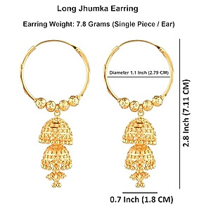 Efulgenz Indian Earrings for Women Indian Hoop Earrings Indian Jhumka Earrings Set Indian Jewelry Traditional Gold Tone Hoop Jhumka Jhumki Dangle Earrings Set for Women