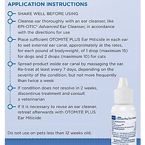 OTOMITE PLUS Ear Miticide Mite Treatment for Cats & Dogs 15 mL w/ EpiOtic Advanced Ear Cleanser 118 mL & 100 Degrease Cotton Tips + 16 Large Cotton Balls - Cleans, Dries, Deodorizes & Clears Ear Mites