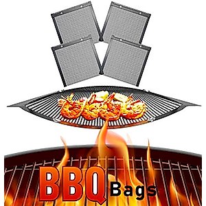 Skywin Mesh Grill Bags 11 x 9 inches - Non Stick Temperature Resistant PTFE Reusable Mesh Barbecue Pouches for Easy BBQ Grilling of Onions Peppers Vegetables Shrimp and More (4 Bags)