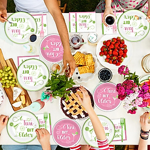 96pcs A Tini Bit Older Party Supplies Martini Paper Plates Napkins Weenies and Tini Dessert Party Tableware Set Hot Pink & Green Dinnerware for Birthday Bridal Wedding Baby Shower Decoration Serve 24