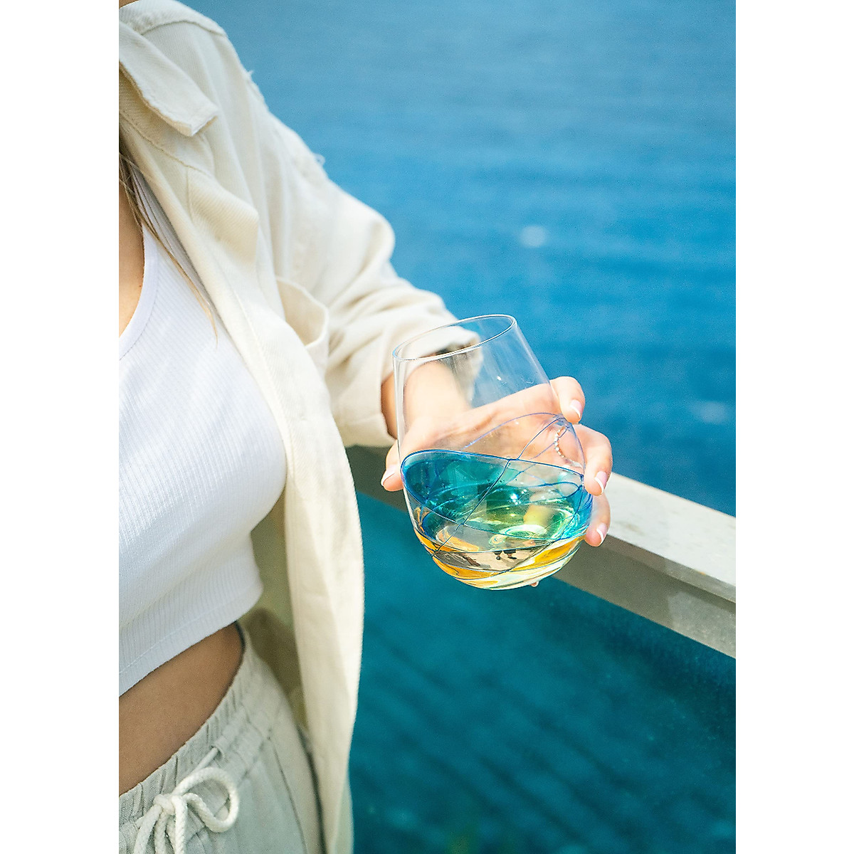 Antoni Barcelona Stemless Wine Glass Set 2 Gold – EXCLUSIVE BOX - Hand Painted Drinkware Essentials Wine Tumbler Glassware Unique Gifts Ideas for Women Men Birthday Wedding Mom Dad Her Him