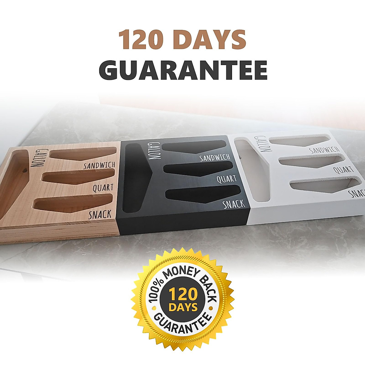 Ziplock Bag Storage Organizer, Wood Kitchen Food Baggie Dispenser Box for Drawer, Compatible with Most Brands Gallon Bag, Quart Bag, Sandwich Bag, Snack Bag