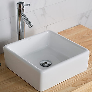 Kraus KCV-120 Square Ceramic Bathroom Sink, White, 15 Inch