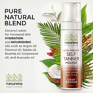 naturena Self Tanner Tanning Mousse with Organic & Natural Ingredients, Tanning Lotion, Sunless Tanning Lotion for Darker Bronzer Skin, 6.7 Fl Oz