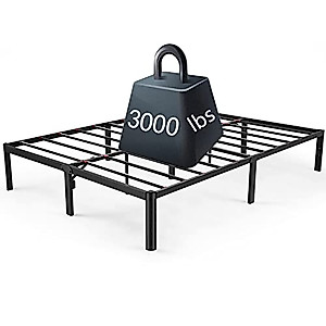 Devo Full Size Bed Frame 14 Inch Heavy Duty Metal Platform Beds No Box Spring Needed with Sturdy Steal Slats Mattress Foundation Support Up to 3000 lbs, Easy Assembly, Noise Free,76x55inch, Black