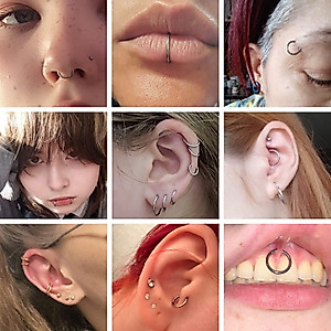 Jstyle 8 Pcs 16G 316L Surgical Steel Gold Nose Rings Hoops Septum Rings Lip Rings Hypoallergenic Nose Clicker Ring Tragus Helix Cartilage Daith Rook Sleeper Earring Body Piercing Jewerly for Women Men